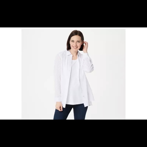 Denim&Co | Tops | Clip Dot Button Front Blouse And Knit Tank Set | Poshmark